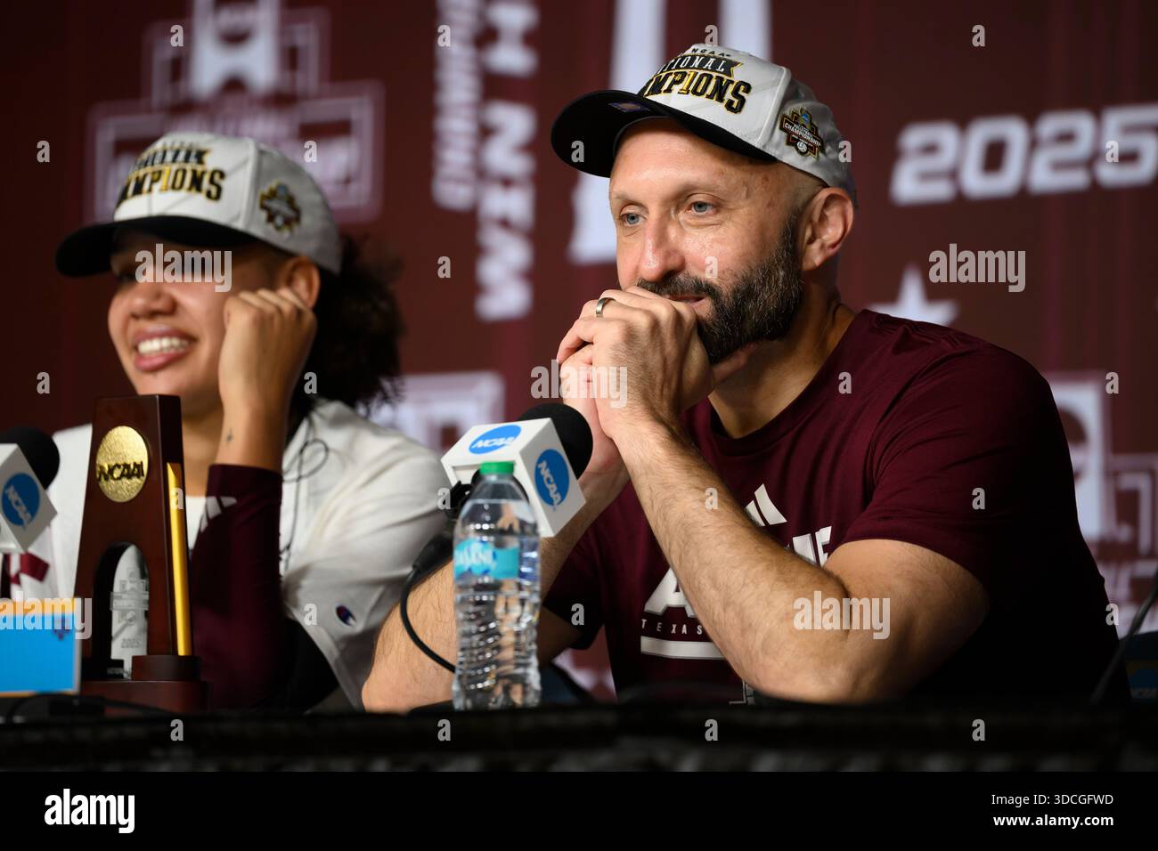 Texas A&M head coach Jamie Morrison talks to the media after defeating ...