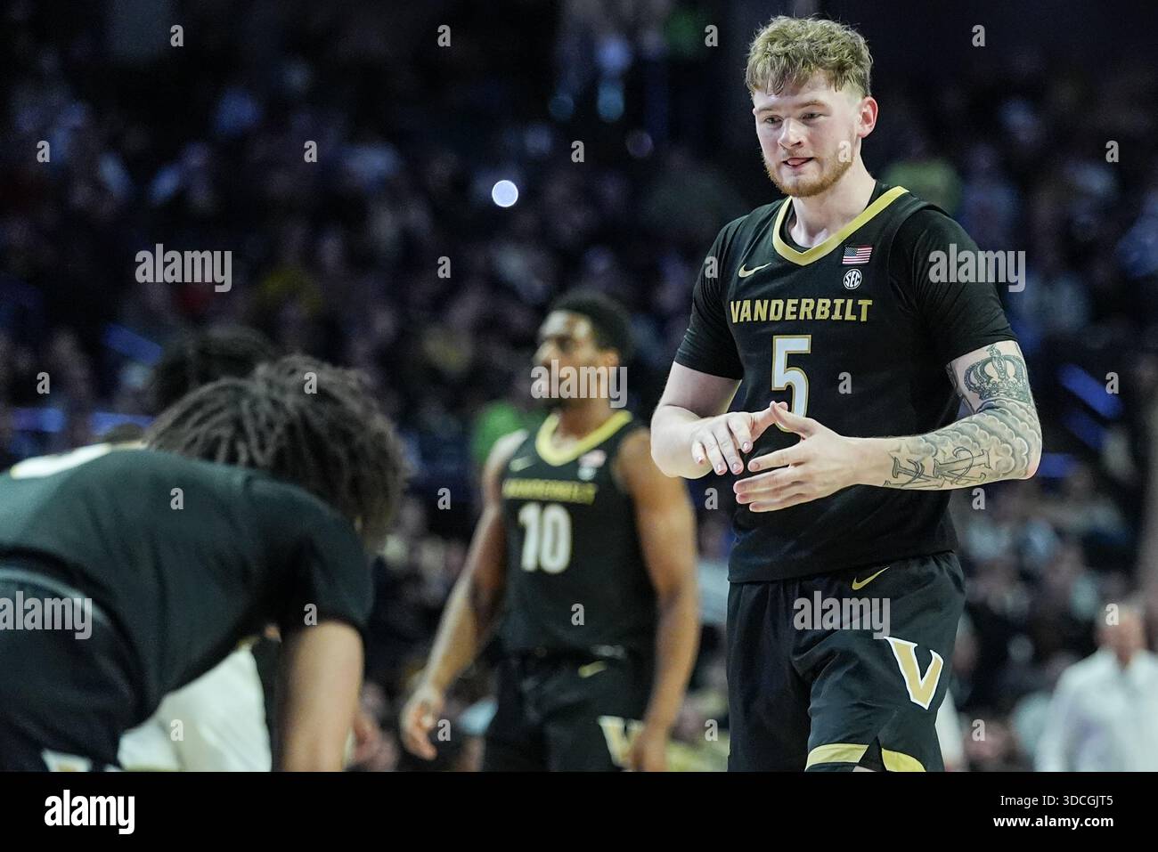 Vanderbilt forward Tyler Nickel (5) reacts during the second half of an ...