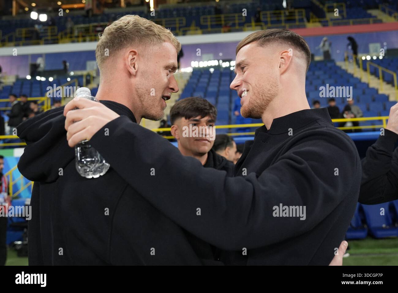 Napoli's Sam Beukema greets Bologna players during the EA Sports FC ...