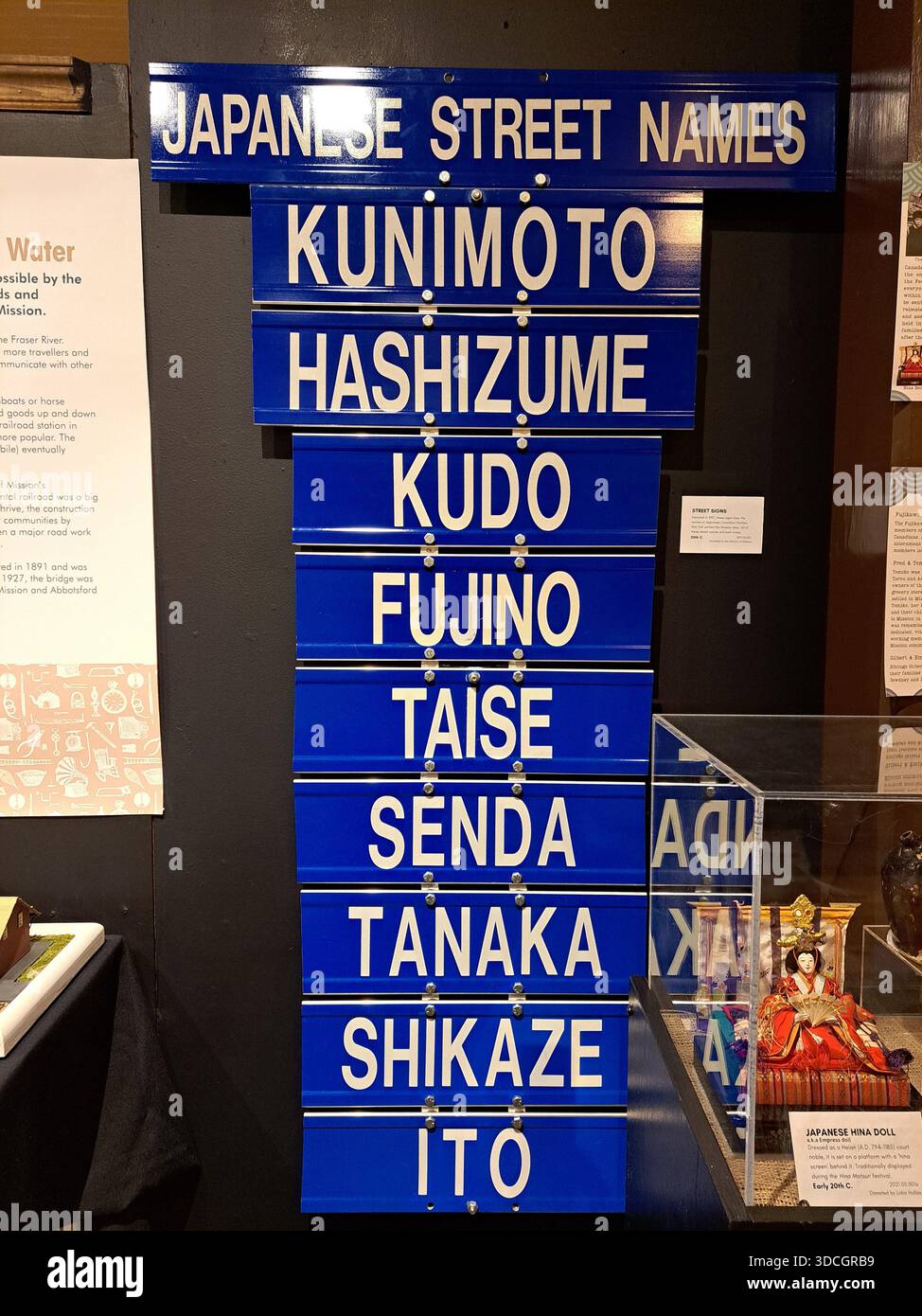Japanese street names signs inside the Mission Museum on 2nd Avenue in ...