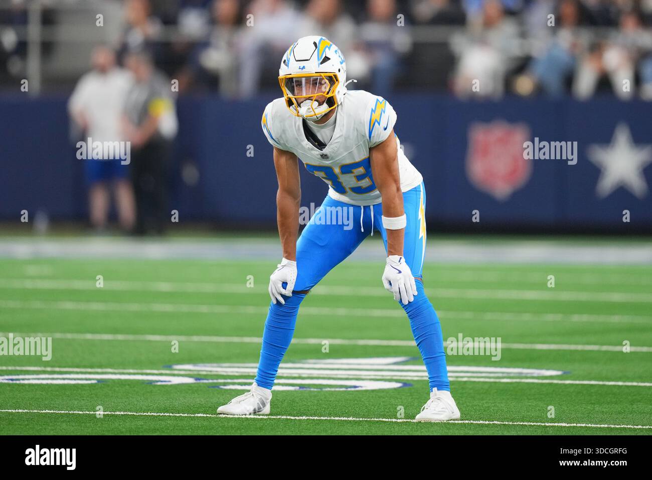 Los Angeles Chargers cornerback Deane Leonard (33) waits for a play ...