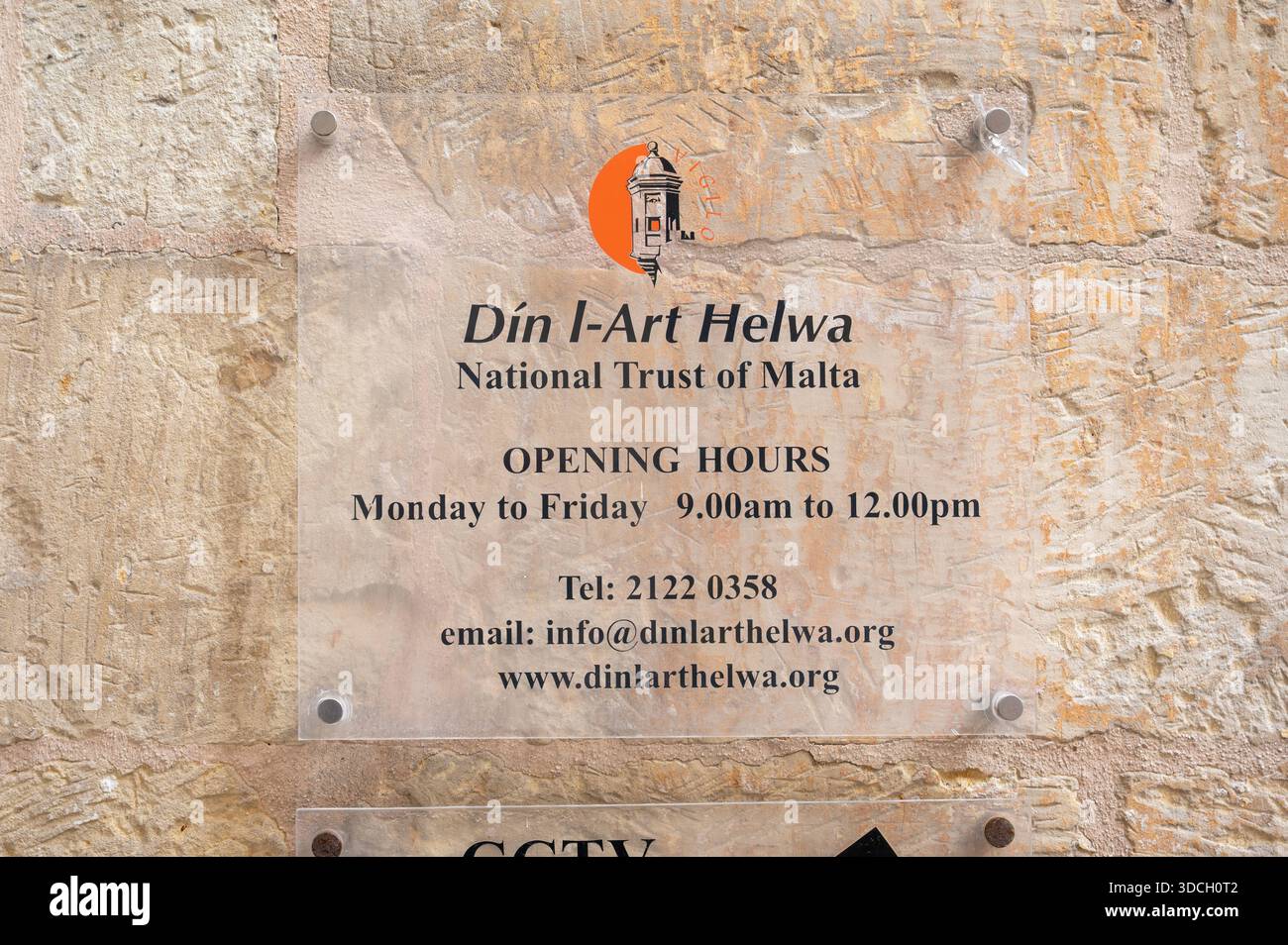 Facade and signage of the National Trust of Malta in Valletta, showing ...