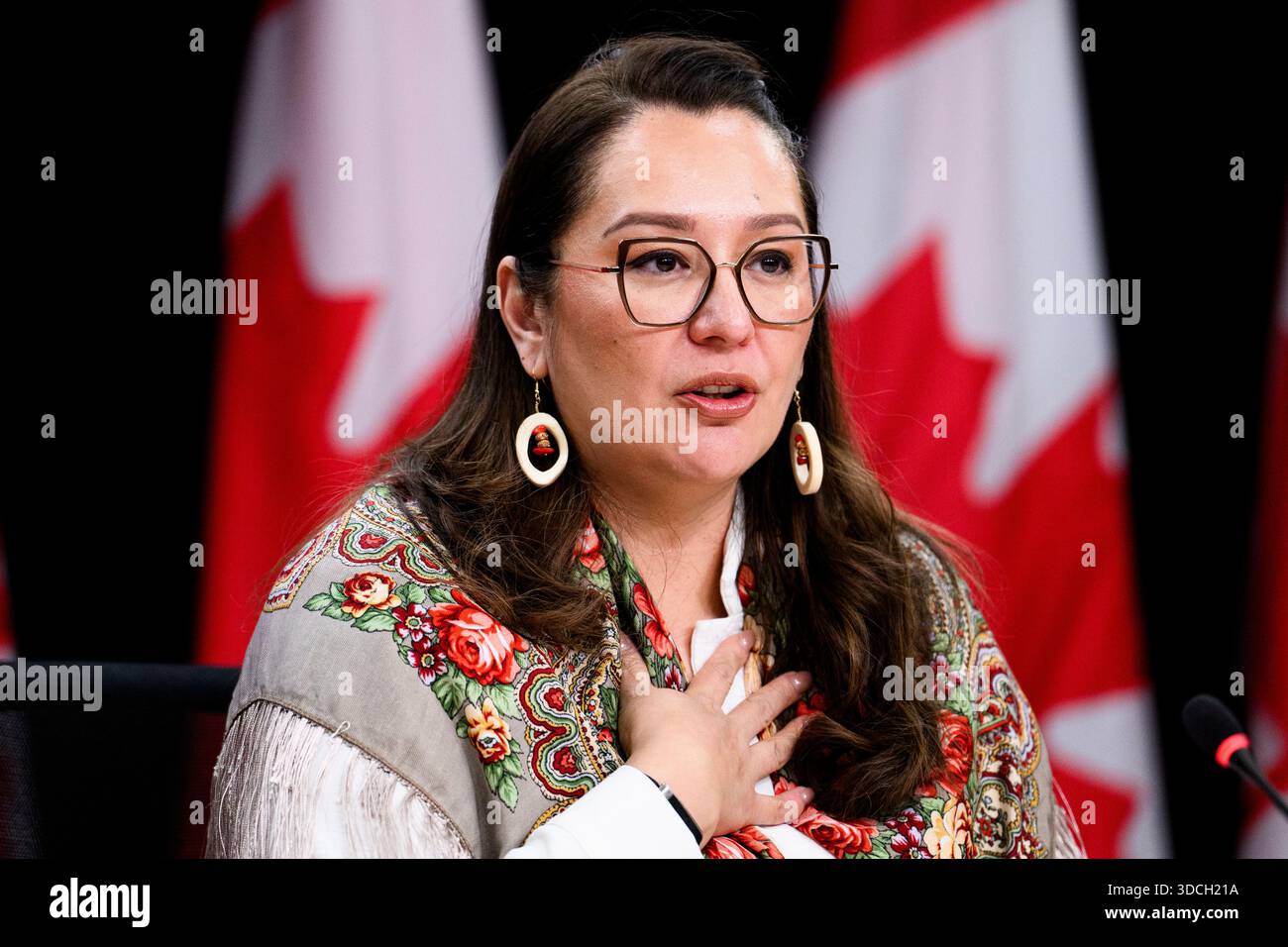 Minister of Indigenous Services Mandy Gull-Masty speaks during a press ...