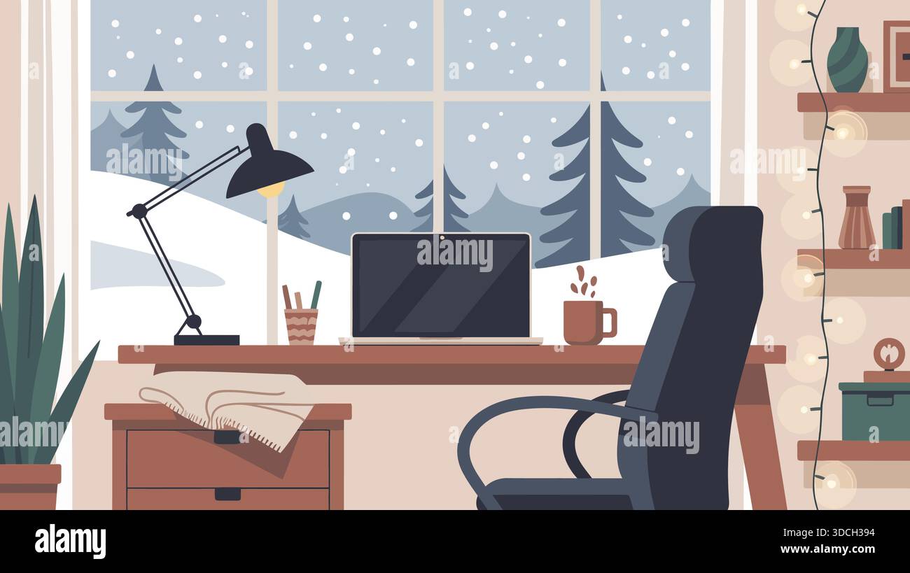 Cozy winter home office Stock Vector Image & Art - Alamy