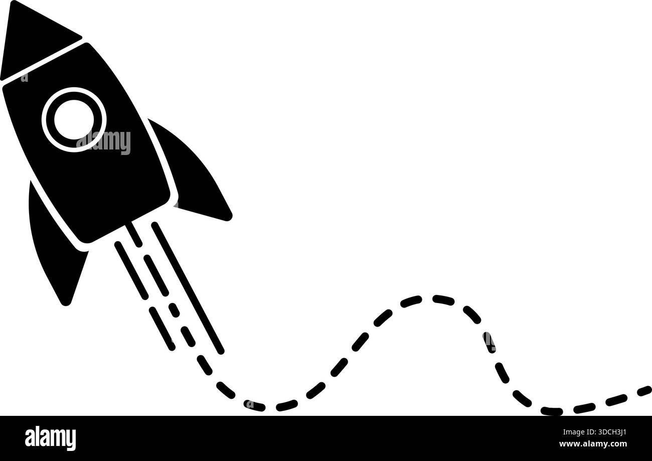 Icon of a rocket with a curved dashed line trail representing its ...