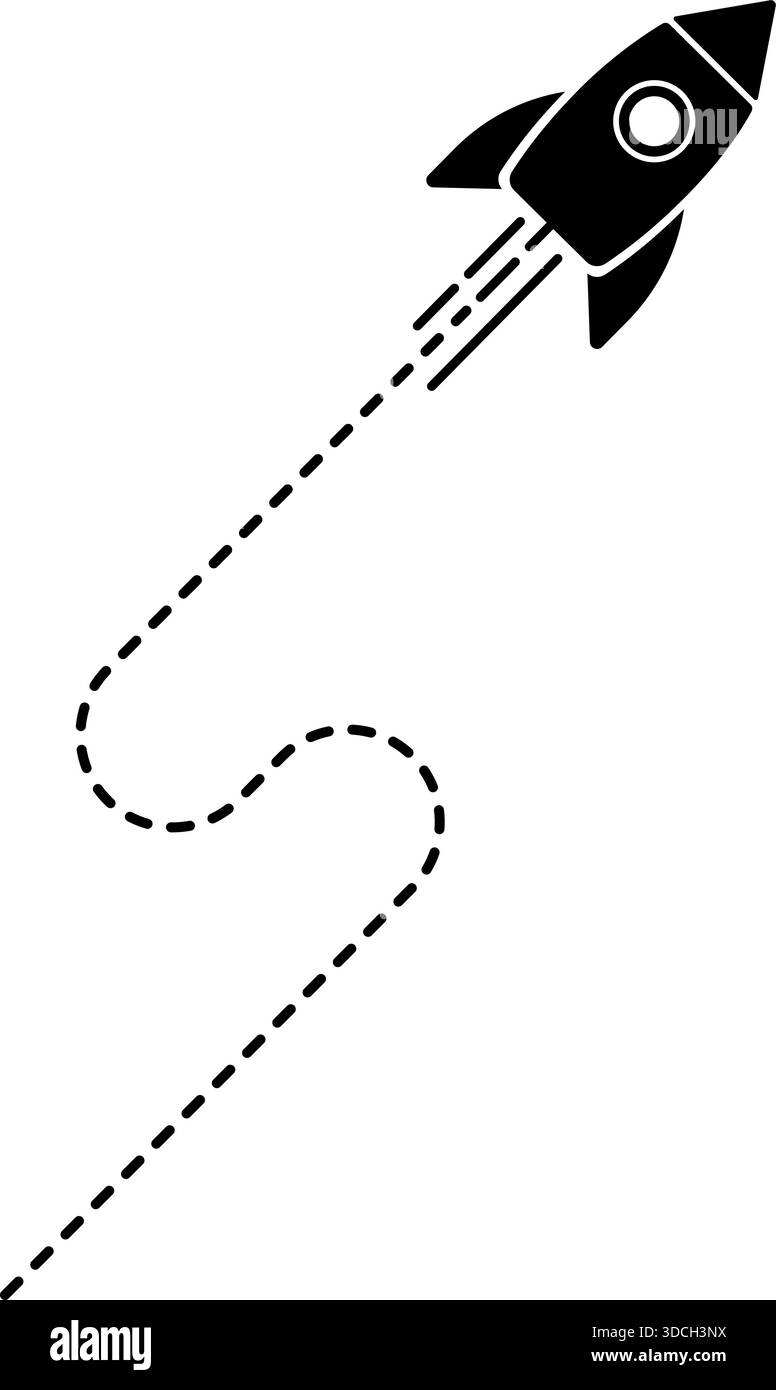 Rocket icon with a dashed line trail forming an S-shape curve Stock ...