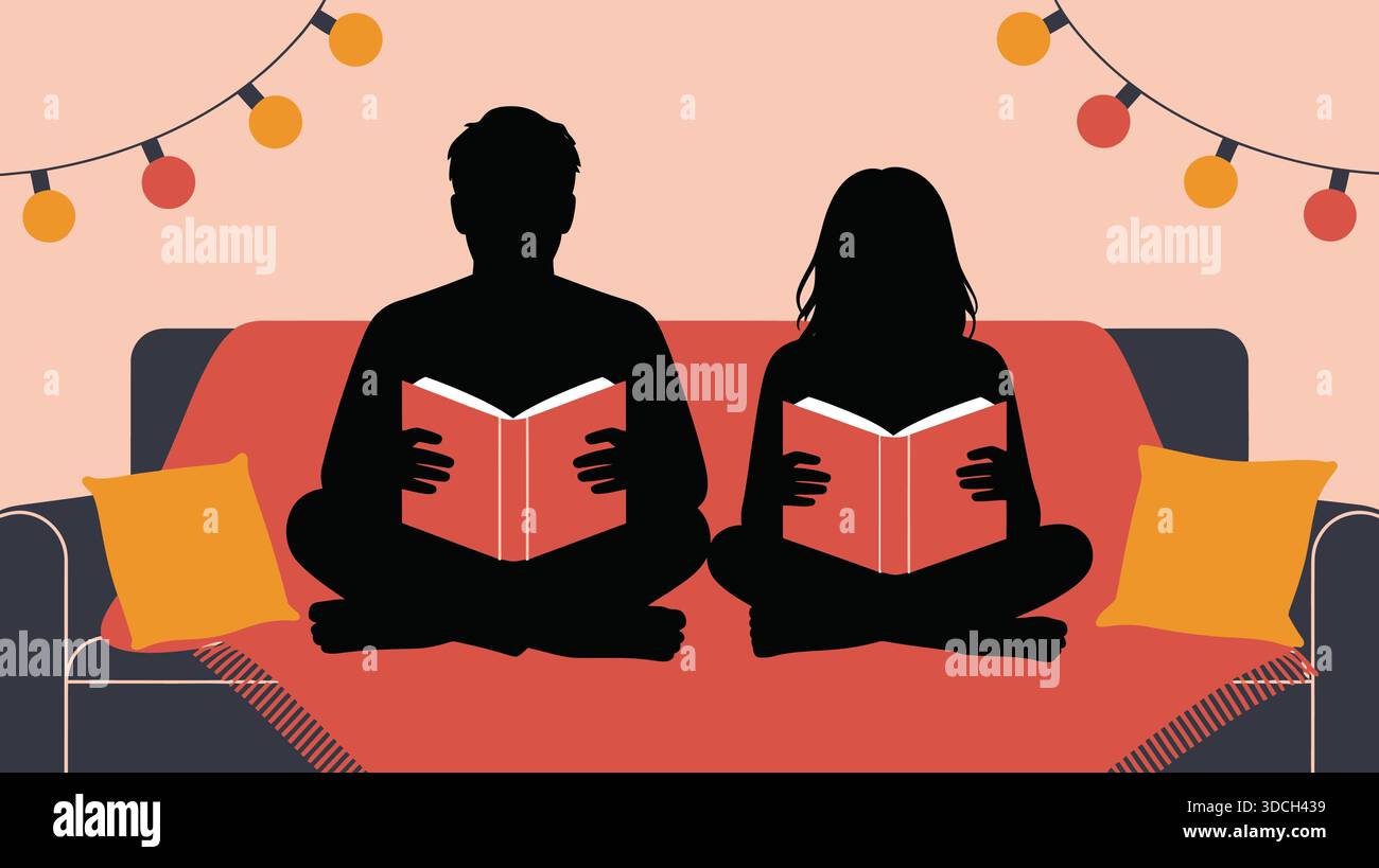 Couple reading together Stock Vector Images - Alamy