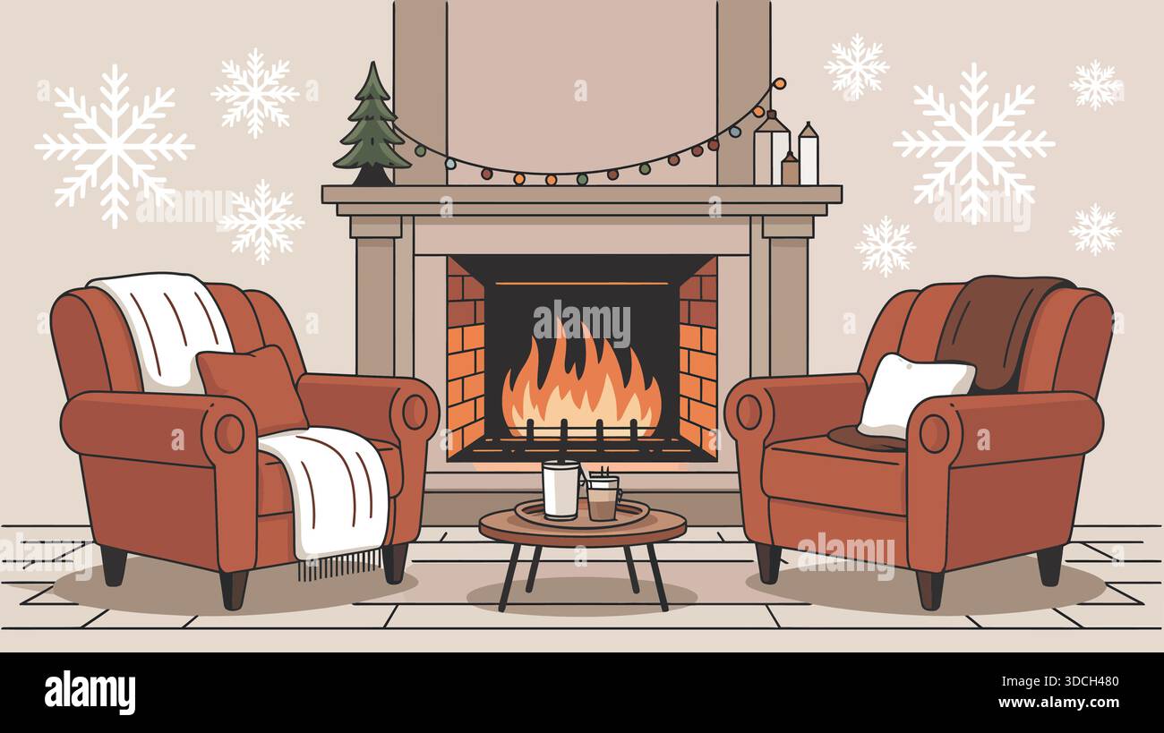 Cozy home fireplace fire in Stock Vector Images - Alamy