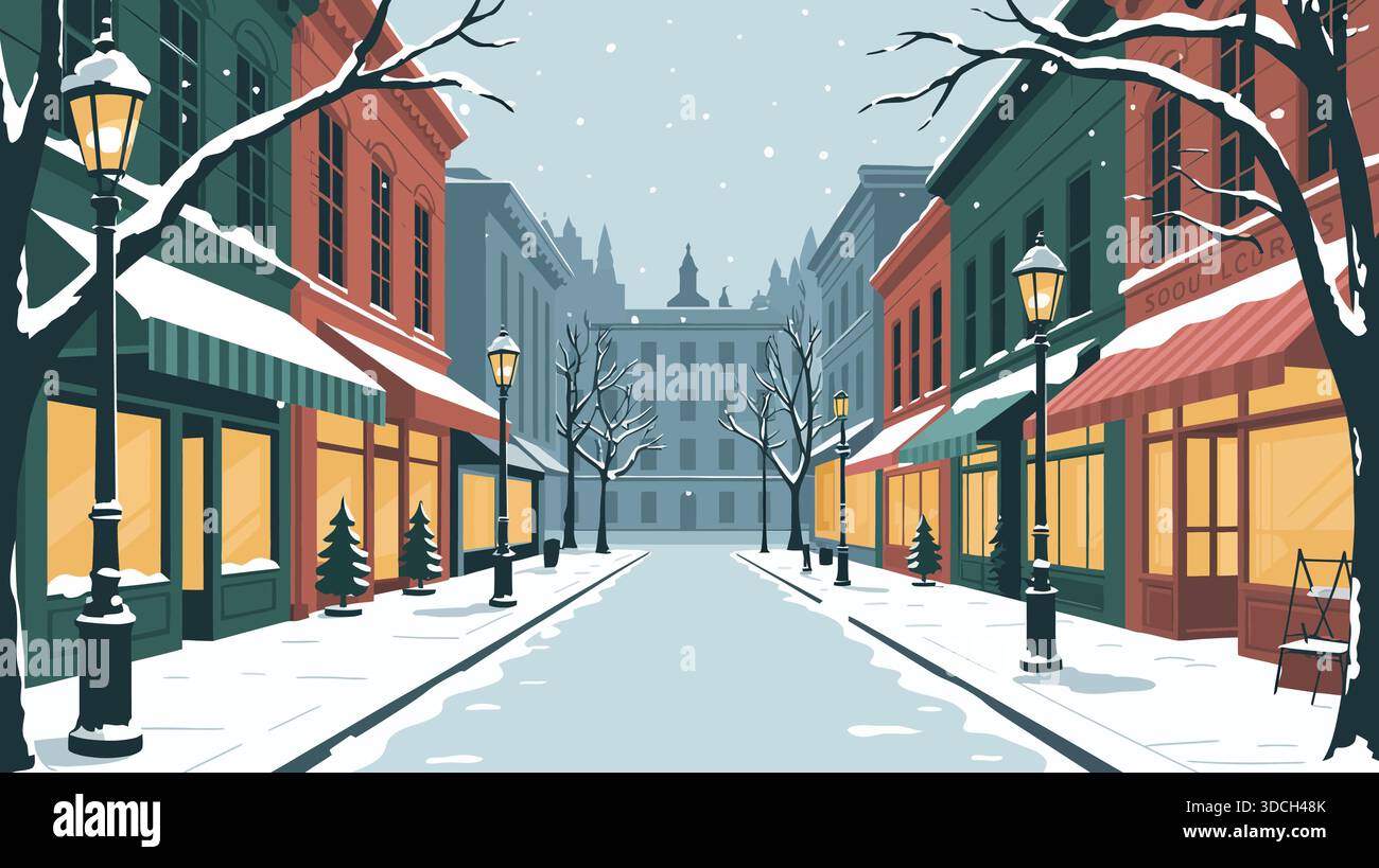 Snowy winter street snow Stock Vector Images - Alamy