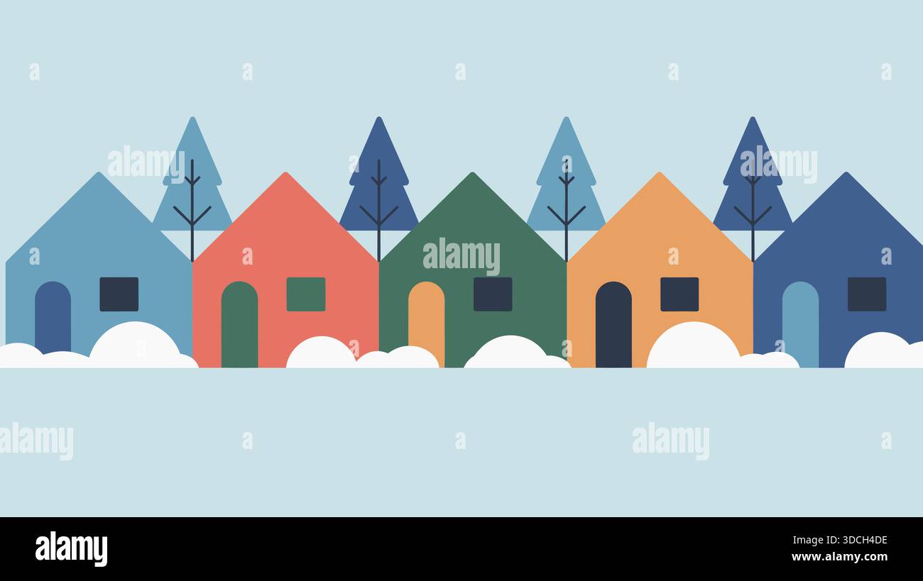 Colorful houses in snowy landscape Stock Vector Image & Art - Alamy