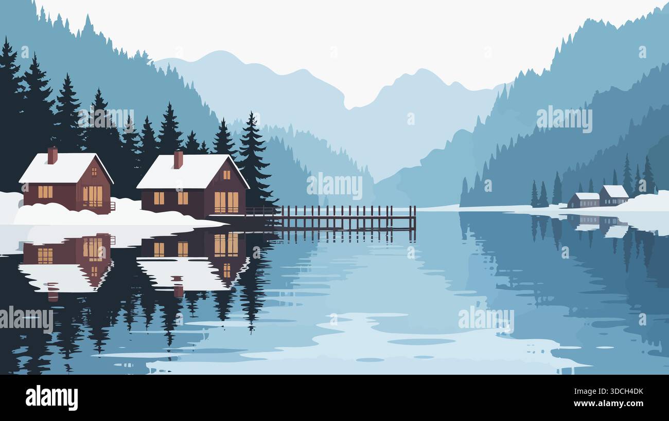 Winter landscape rustic wooden Stock Vector Images - Alamy