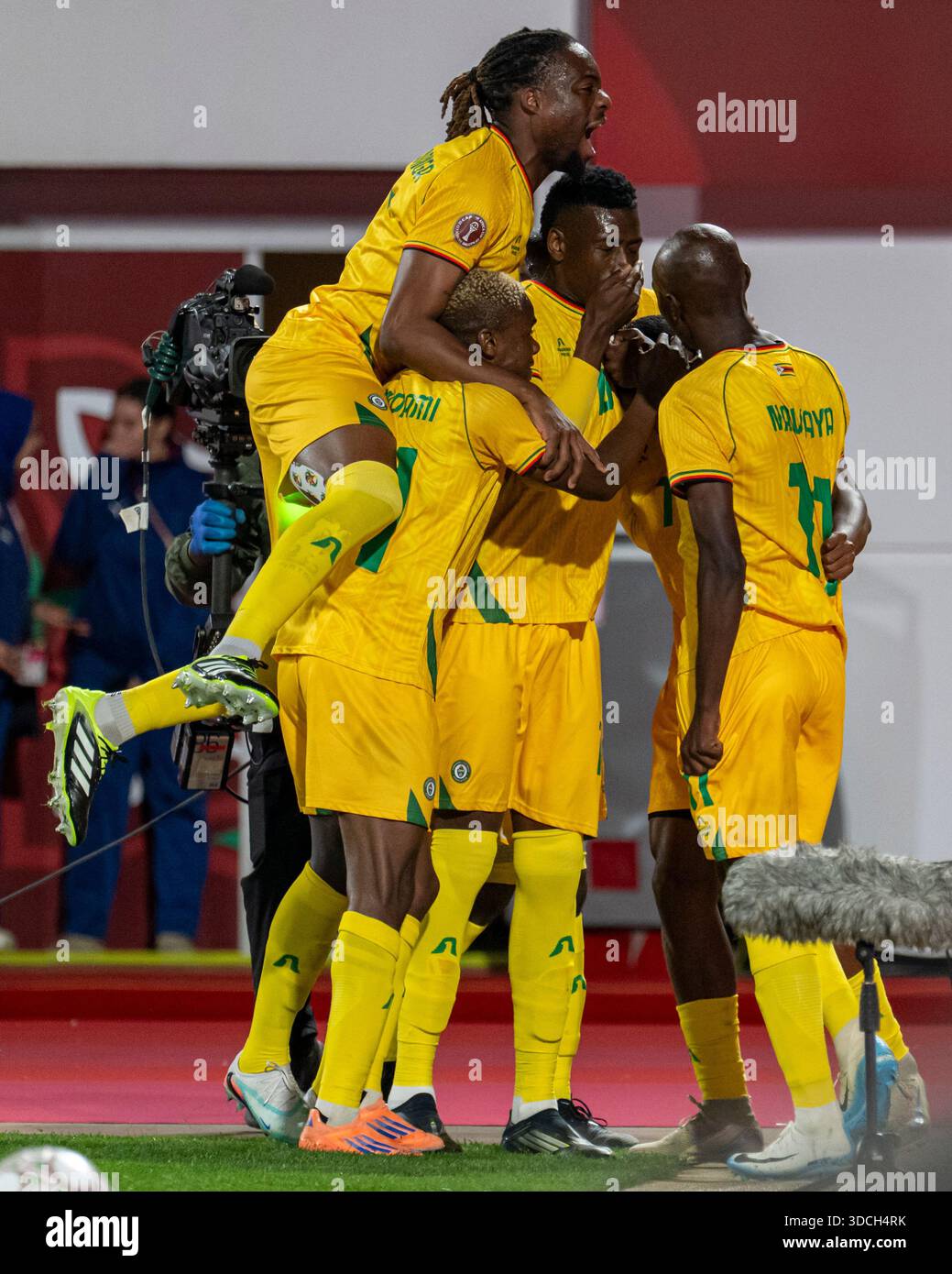 Prince Dube of Zimbabwe celebrates his scoring a goal with team-mates ...