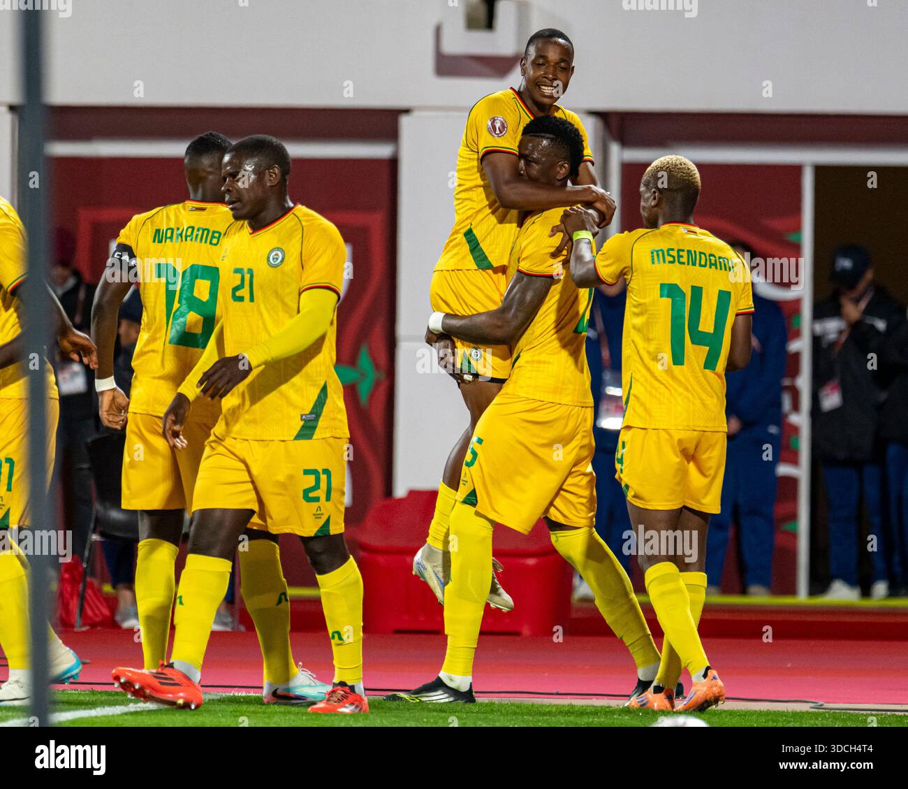 Prince Dube of Zimbabwe celebrates his scoring a goal with team-mates ...