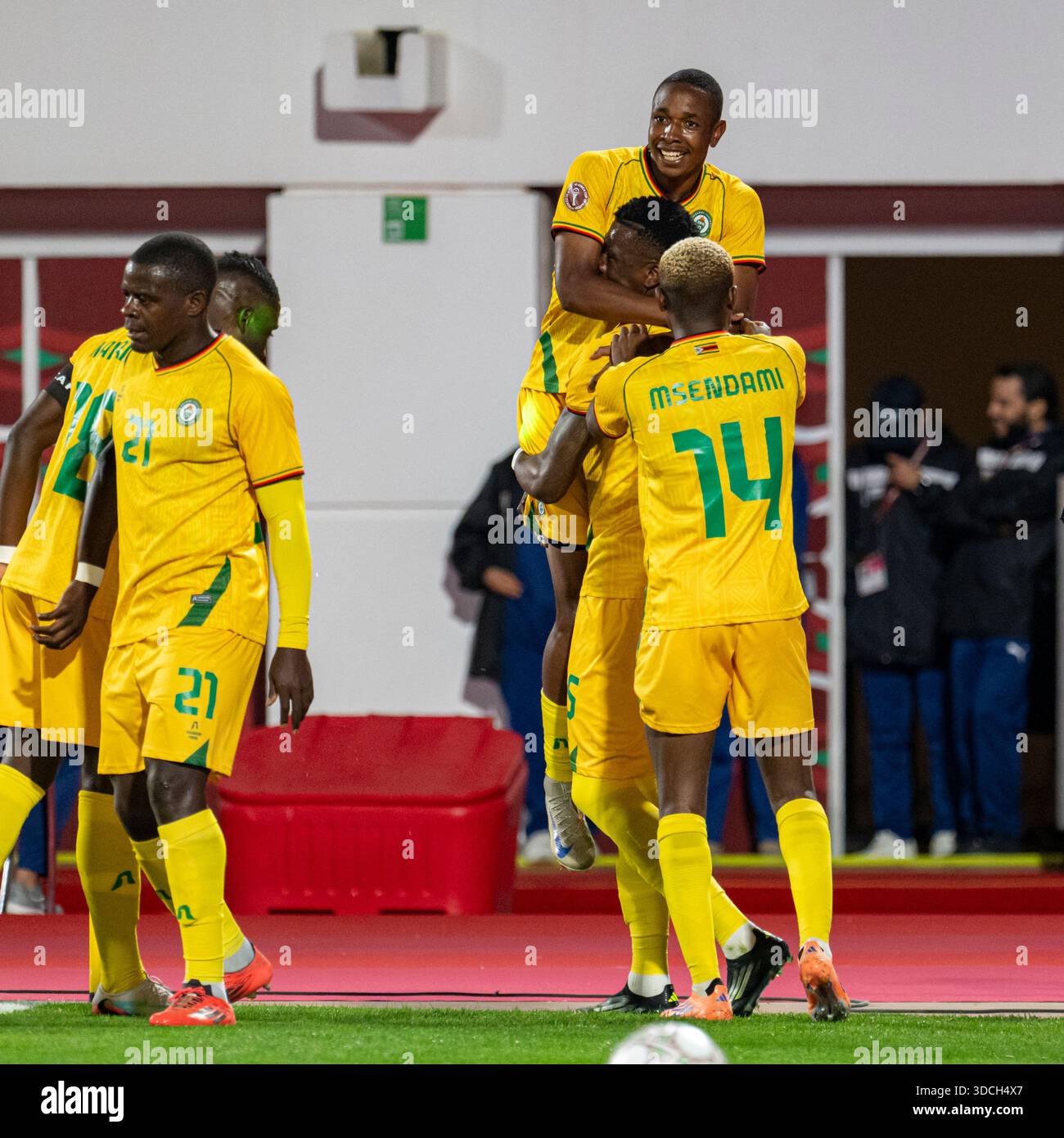 Prince Dube of Zimbabwe celebrates his scoring a goal with team-mates ...