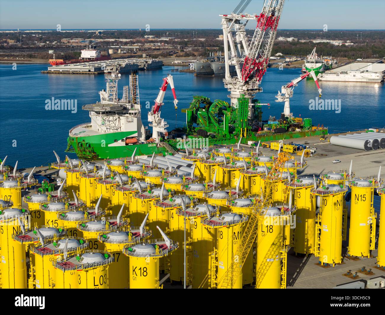 Wind turbine bases, generators and blades are positioned at The ...