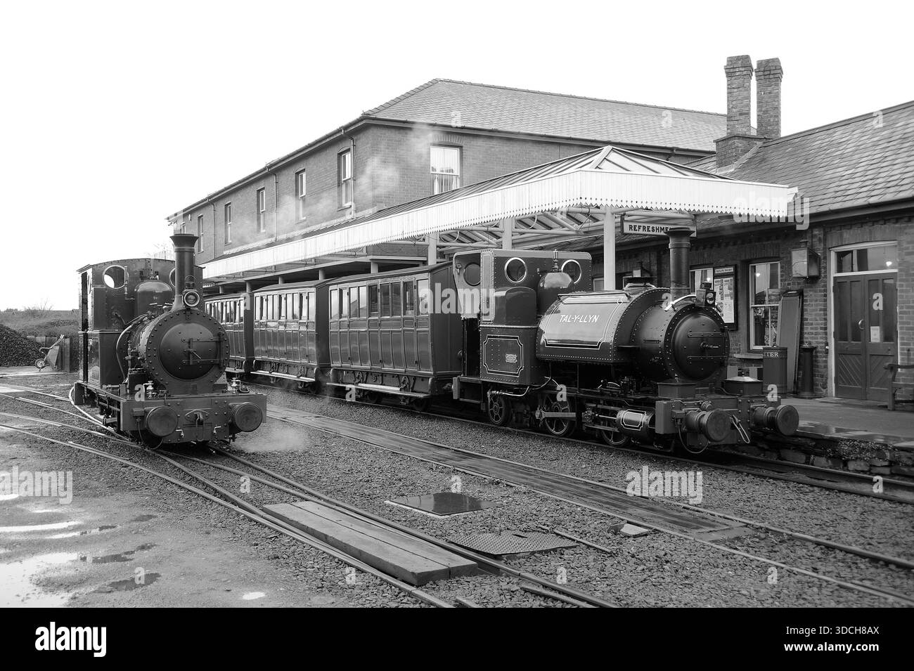 "Dolgoch" in the loop and "Talyllyn" on a mixed train in the platform ...