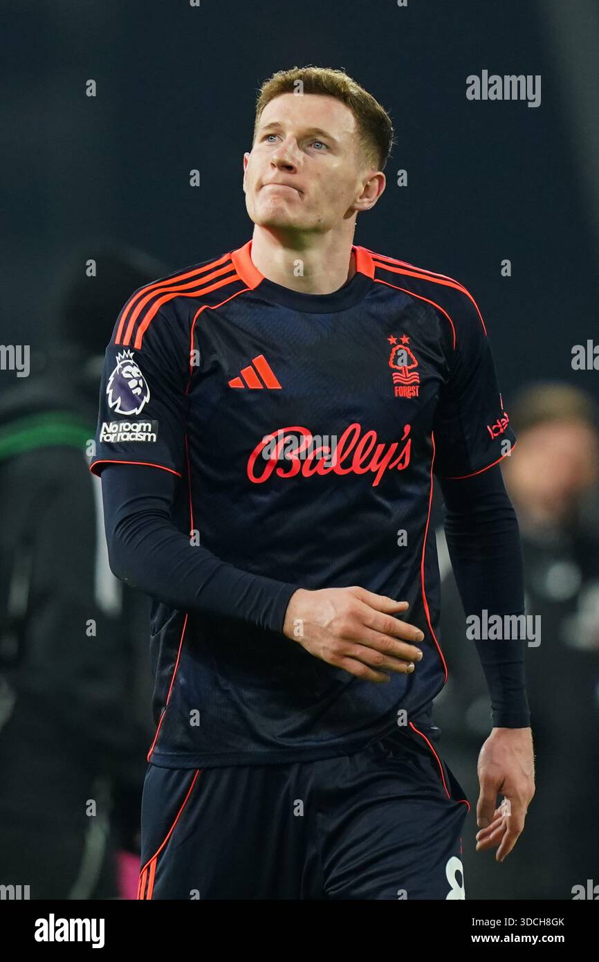 Elliot Anderson of Nottingham Forest looks dejected after the Fulham v ...