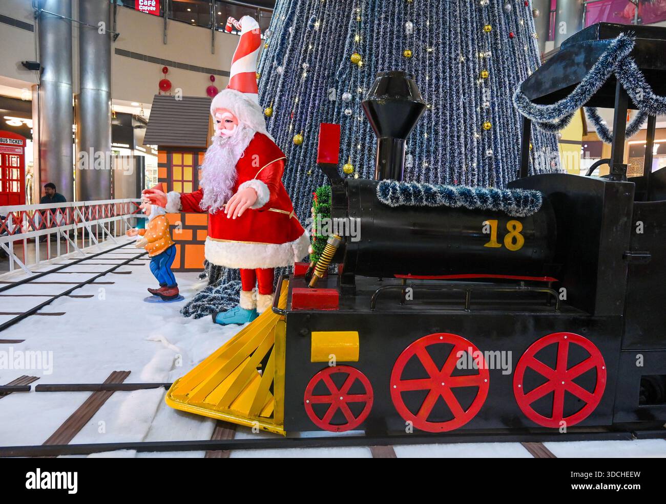 MUMBAI, INDIA - DECEMBER 22: Toy train decorations at GIP Mall for the ...