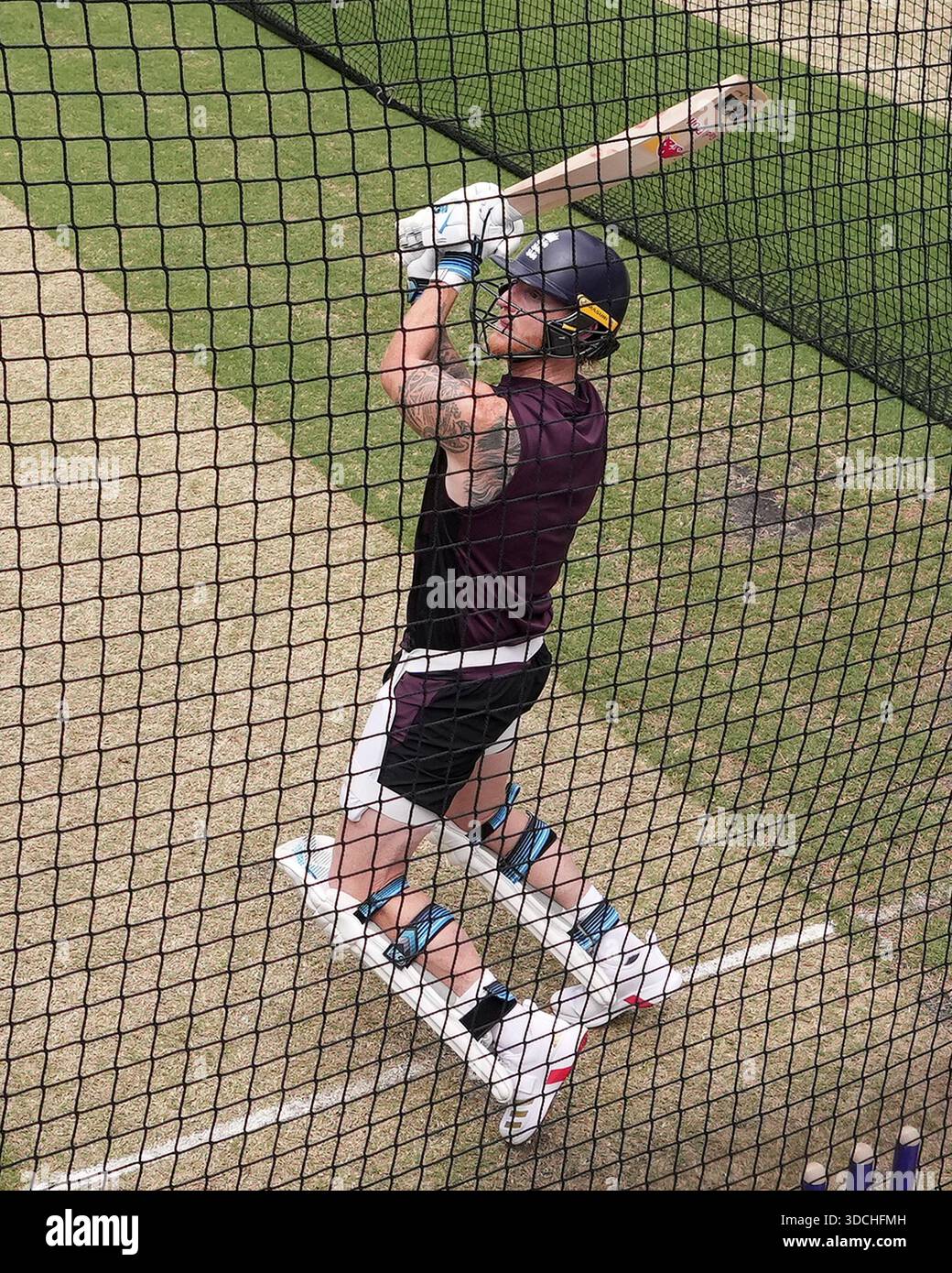 England’s Ben Stokes bats during a nets session at the Melbourne ...