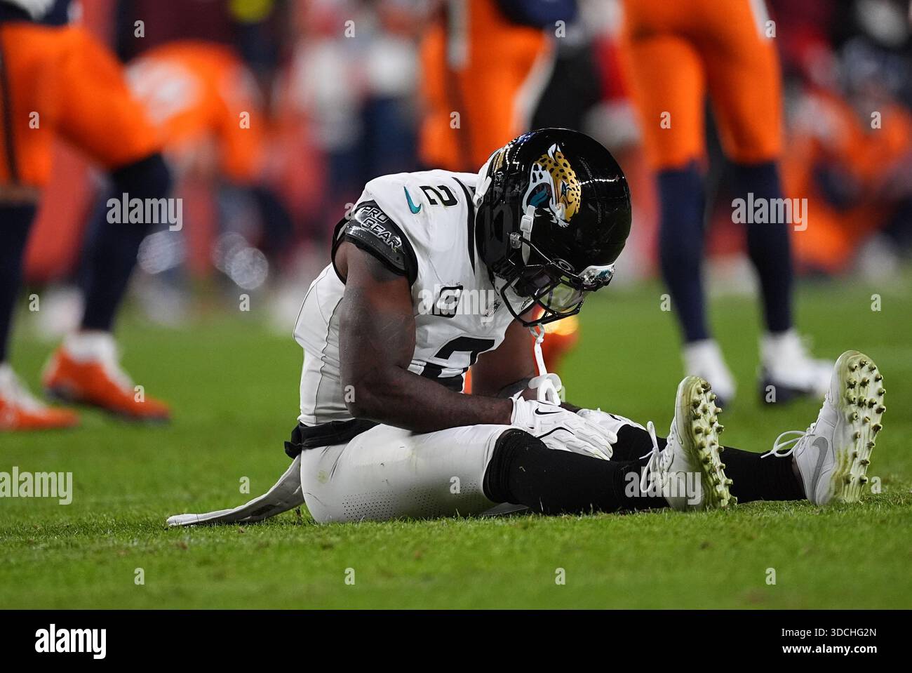 Jacksonville Jaguars cornerback Jourdan Lewis (2) sits on the field ...