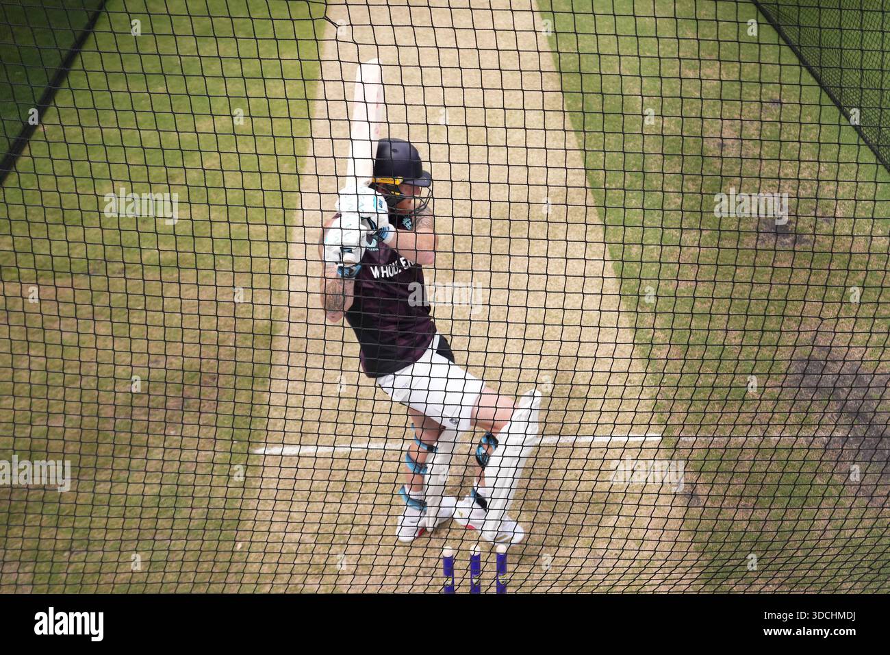 England’s Ben Stokes bats during a nets session at the Melbourne ...