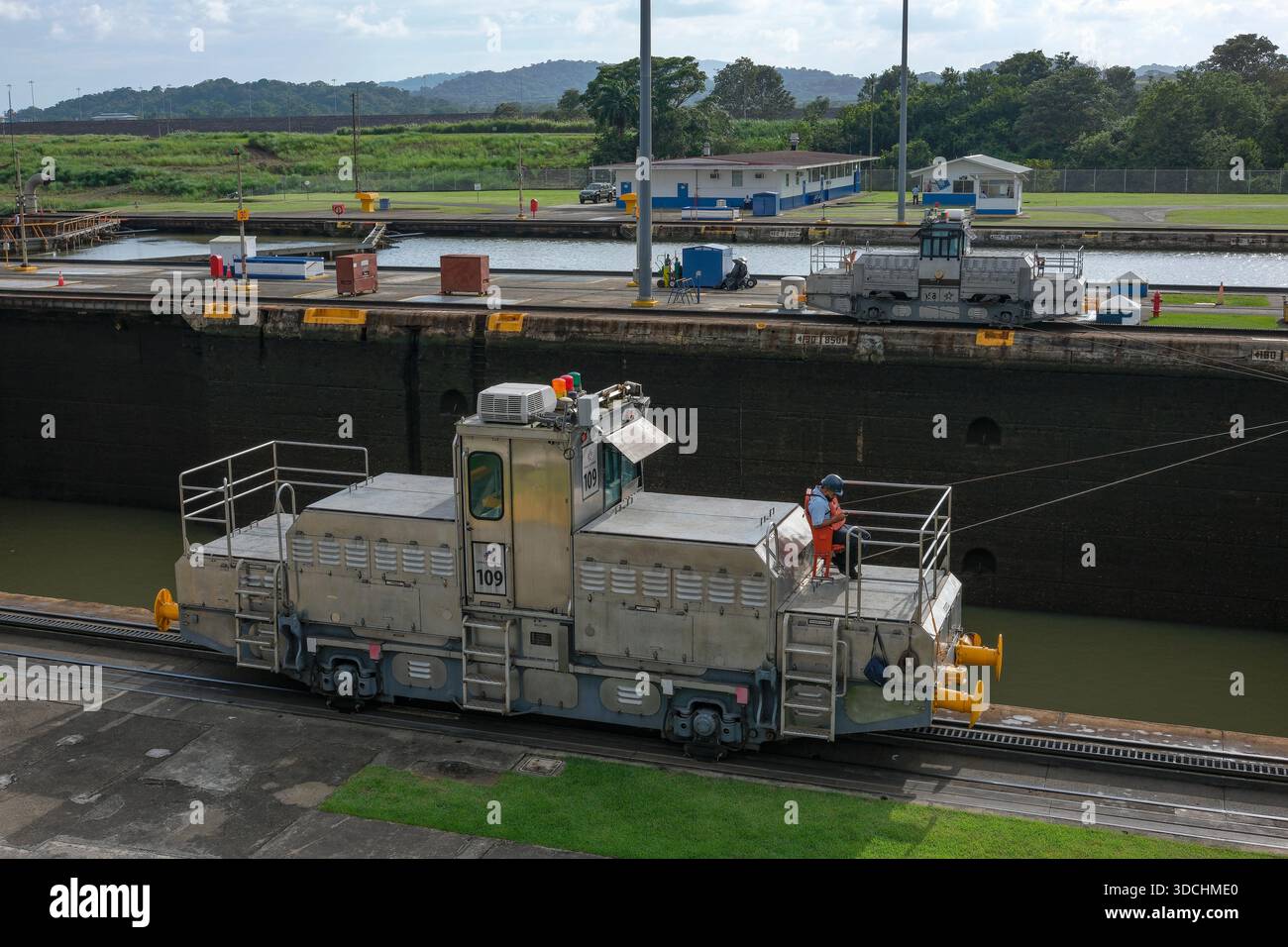 Panama City, Panama - December 16, 2025: A worker on a locomotive in ...