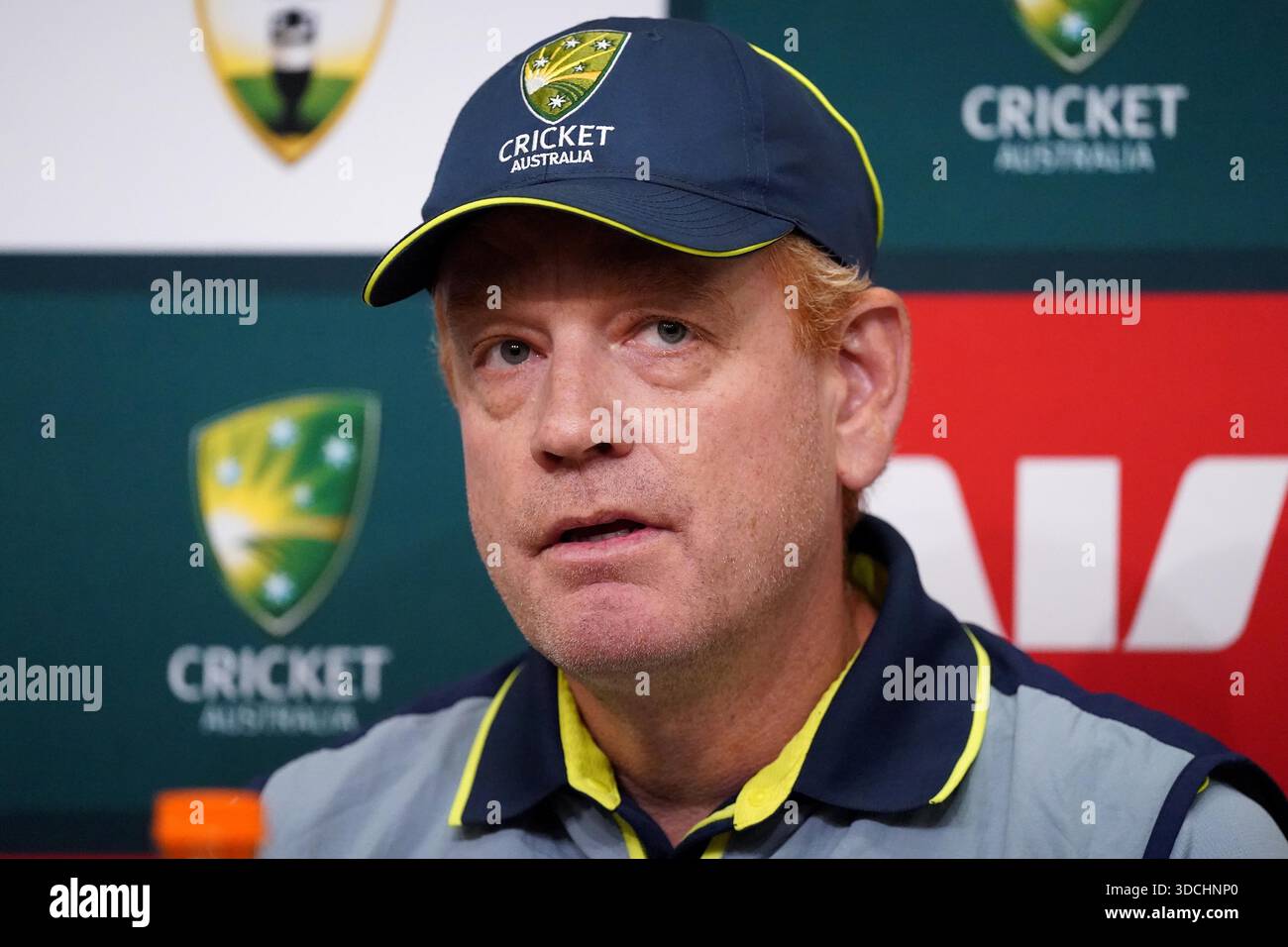 Australia head coach Andrew McDonald takes question during a press ...