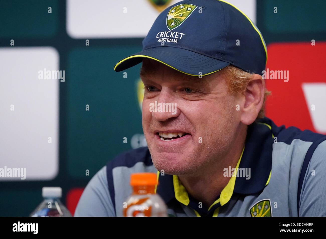 Australia head coach Andrew McDonald takes question during a press ...