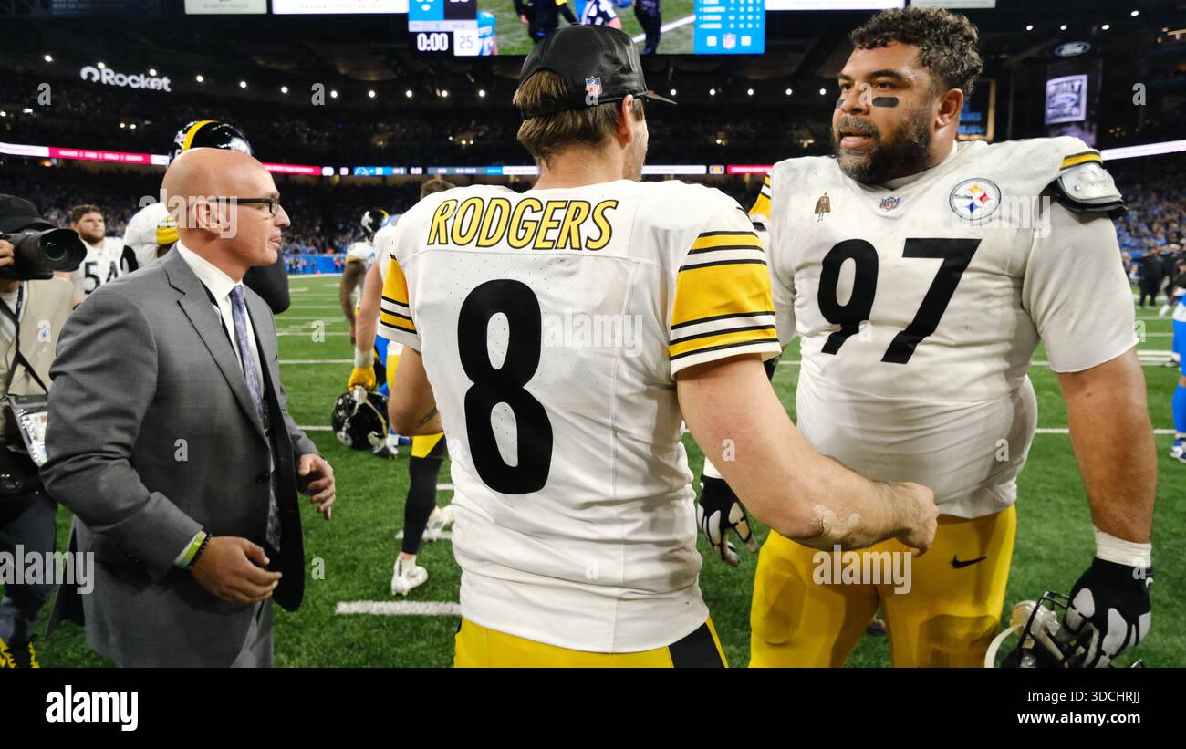 Dec 21, 2025: Aaron Rodgers #8, and Cam Heyward #97 during the ...