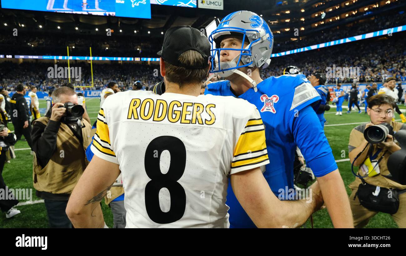 Dec 21, 2025: Aaron Rodgers #8, and Jared Goff #16 during the ...