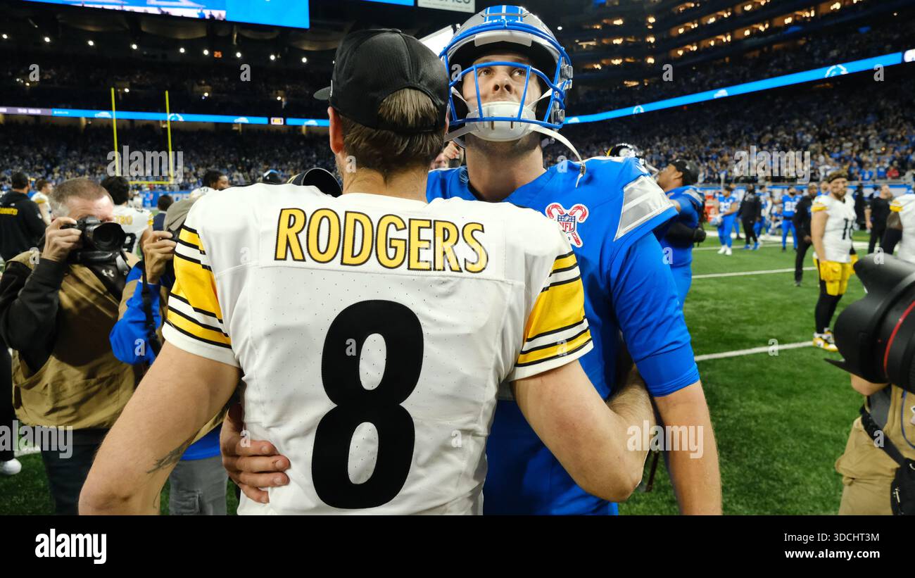 Dec 21, 2025: Aaron Rodgers #8, and Jared Goff #16 during the ...