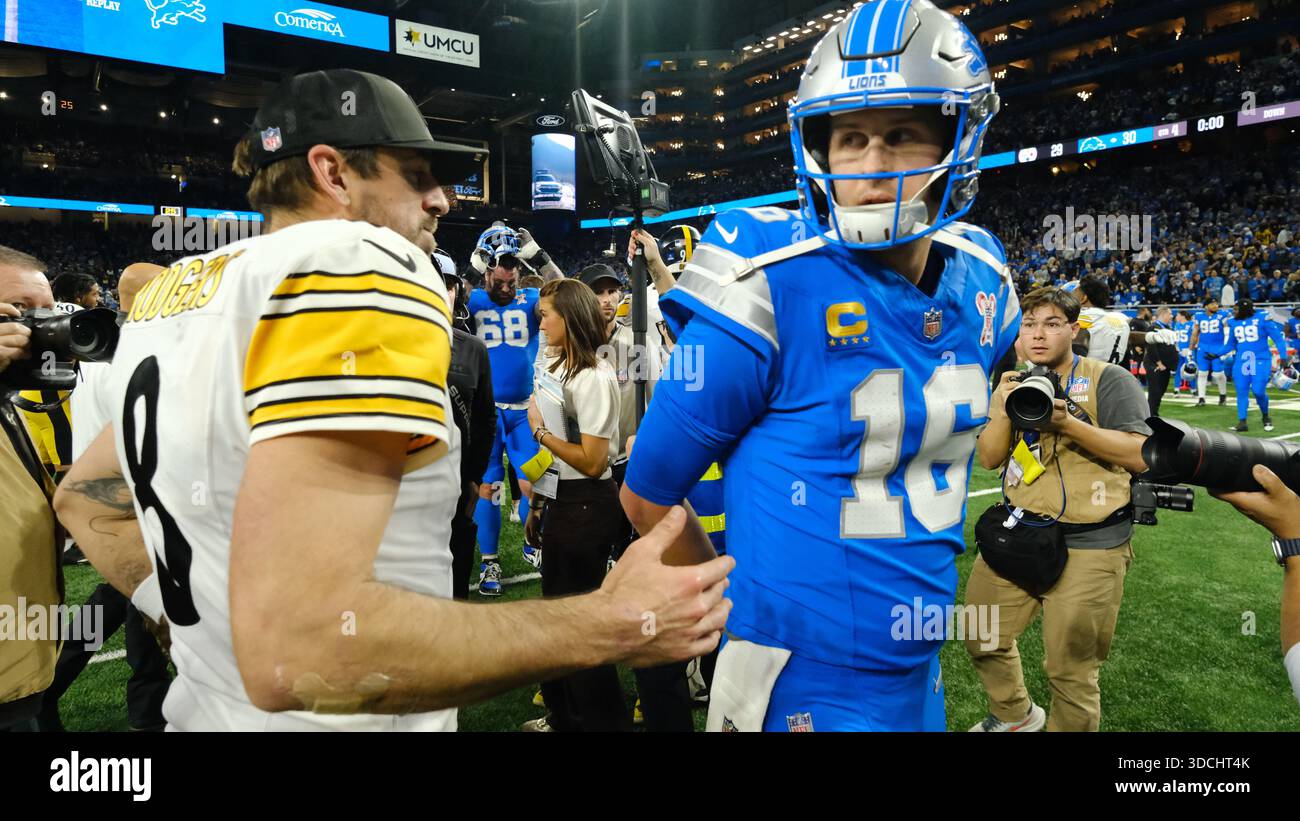 Dec 21, 2025: Aaron Rodgers #8, and Jared Goff #16 during the ...
