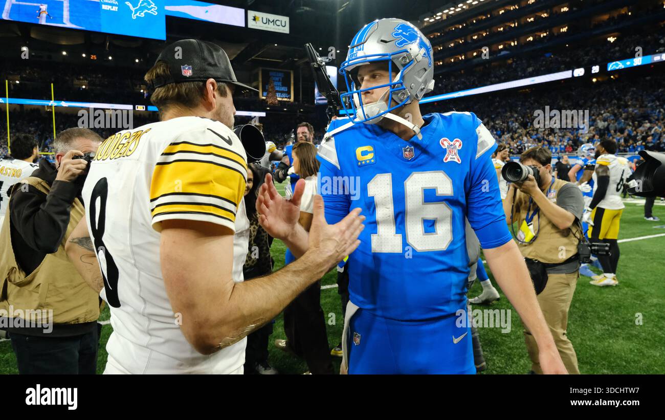 Dec 21, 2025: Aaron Rodgers #8, and Jared Goff #16 during the ...