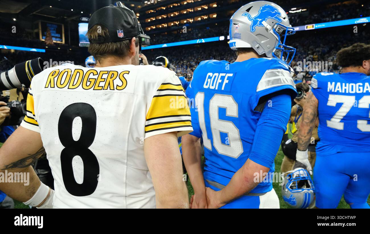 Dec 21, 2025: Aaron Rodgers #8, and Jared Goff #16 during the ...