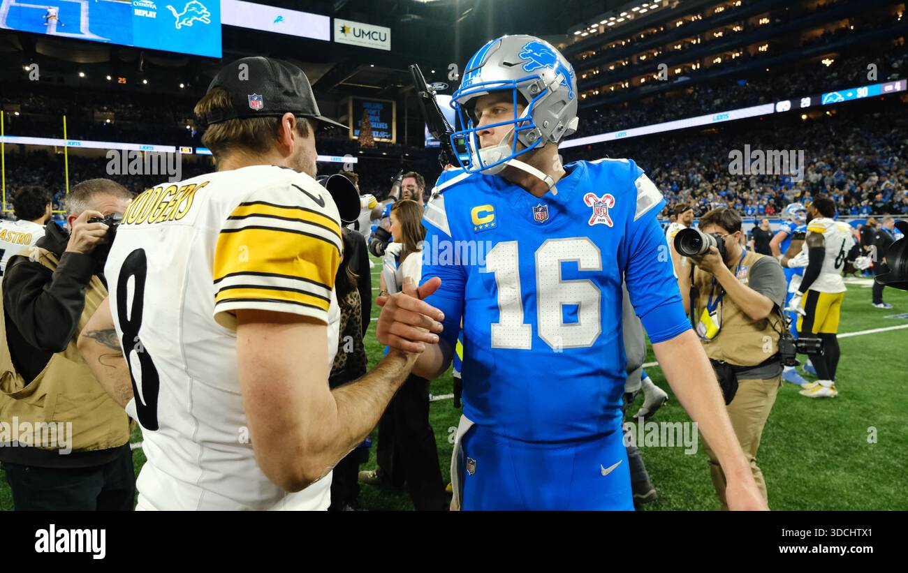 Dec 21, 2025: Aaron Rodgers #8, and Jared Goff #16 during the ...