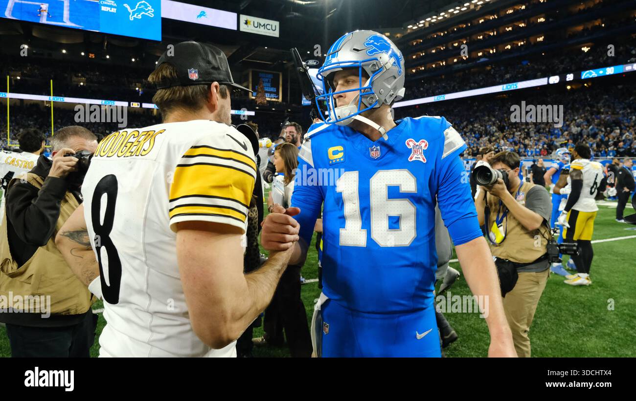 Dec 21, 2025: Aaron Rodgers #8, and Jared Goff #16 during the ...