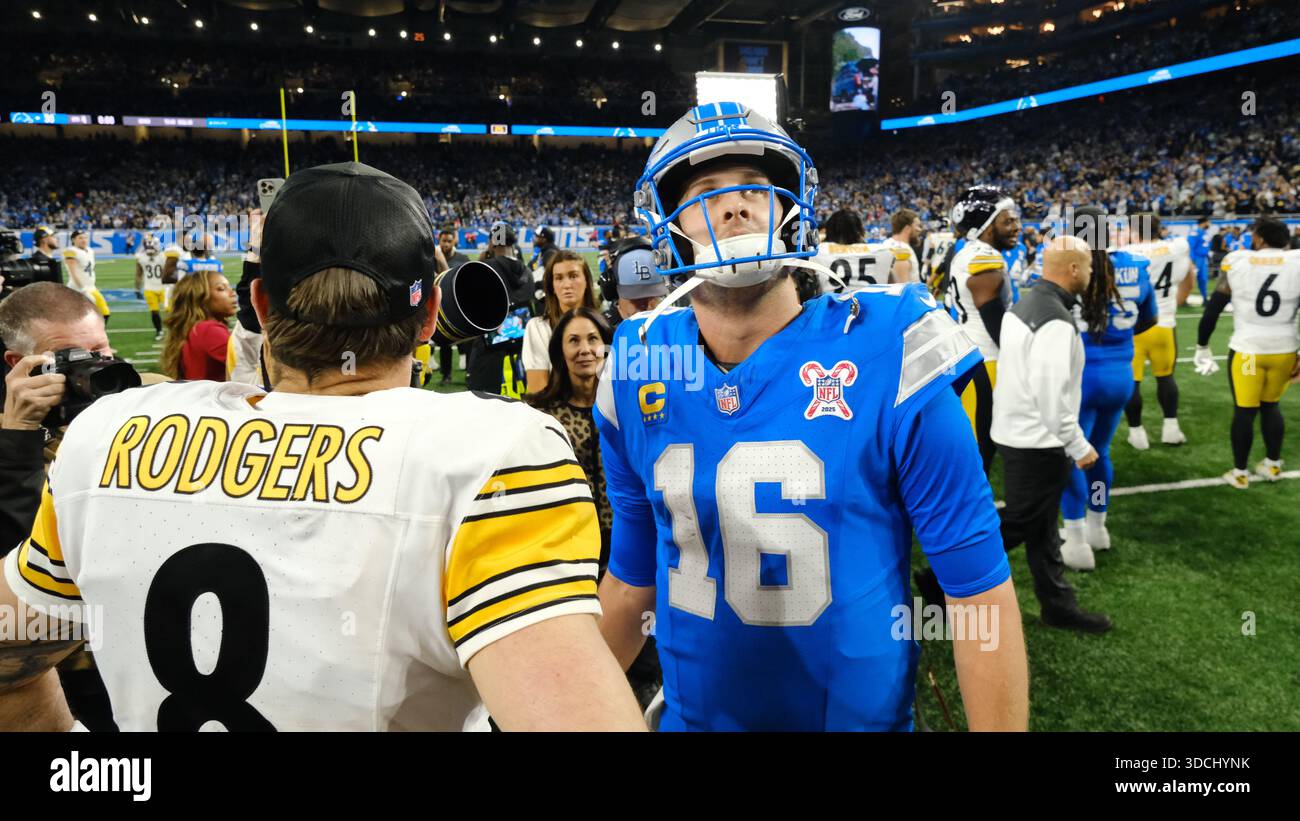 Dec 21, 2025: Aaron Rodgers #8, and Jared Goff #16 during the ...