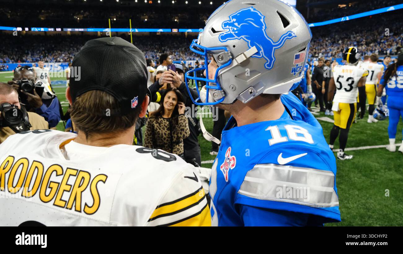 Dec 21, 2025: Aaron Rodgers #8, and Jared Goff #16 during the ...