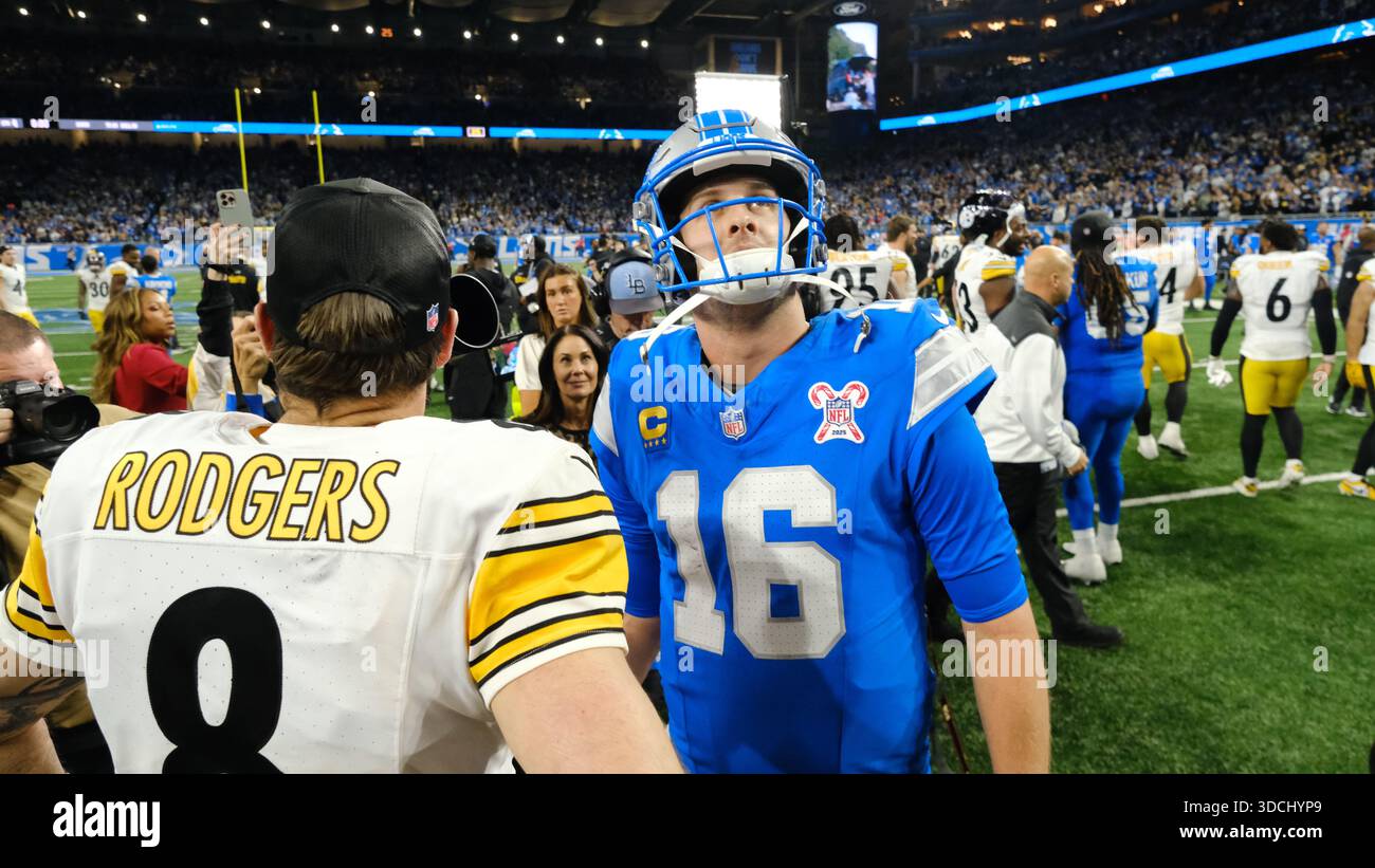 Dec 21, 2025: Aaron Rodgers #8, and Jared Goff #16 during the ...