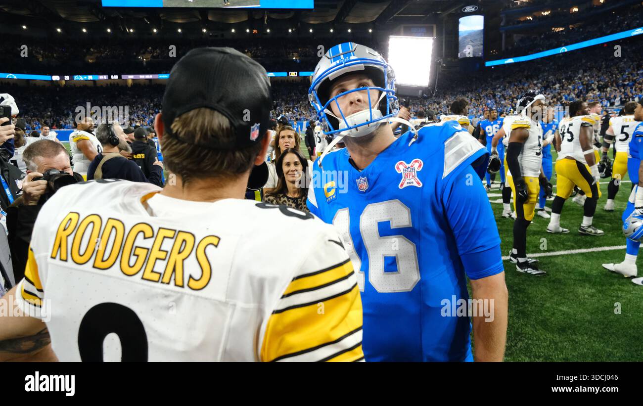 Dec 21, 2025: Aaron Rodgers #8, and Jared Goff #16 during the ...