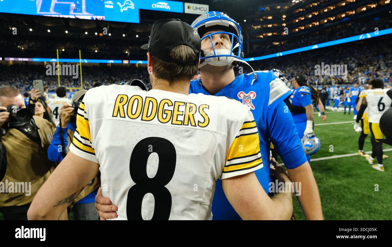 Dec 21, 2025: Aaron Rodgers #8, and Jared Goff #16 during the ...