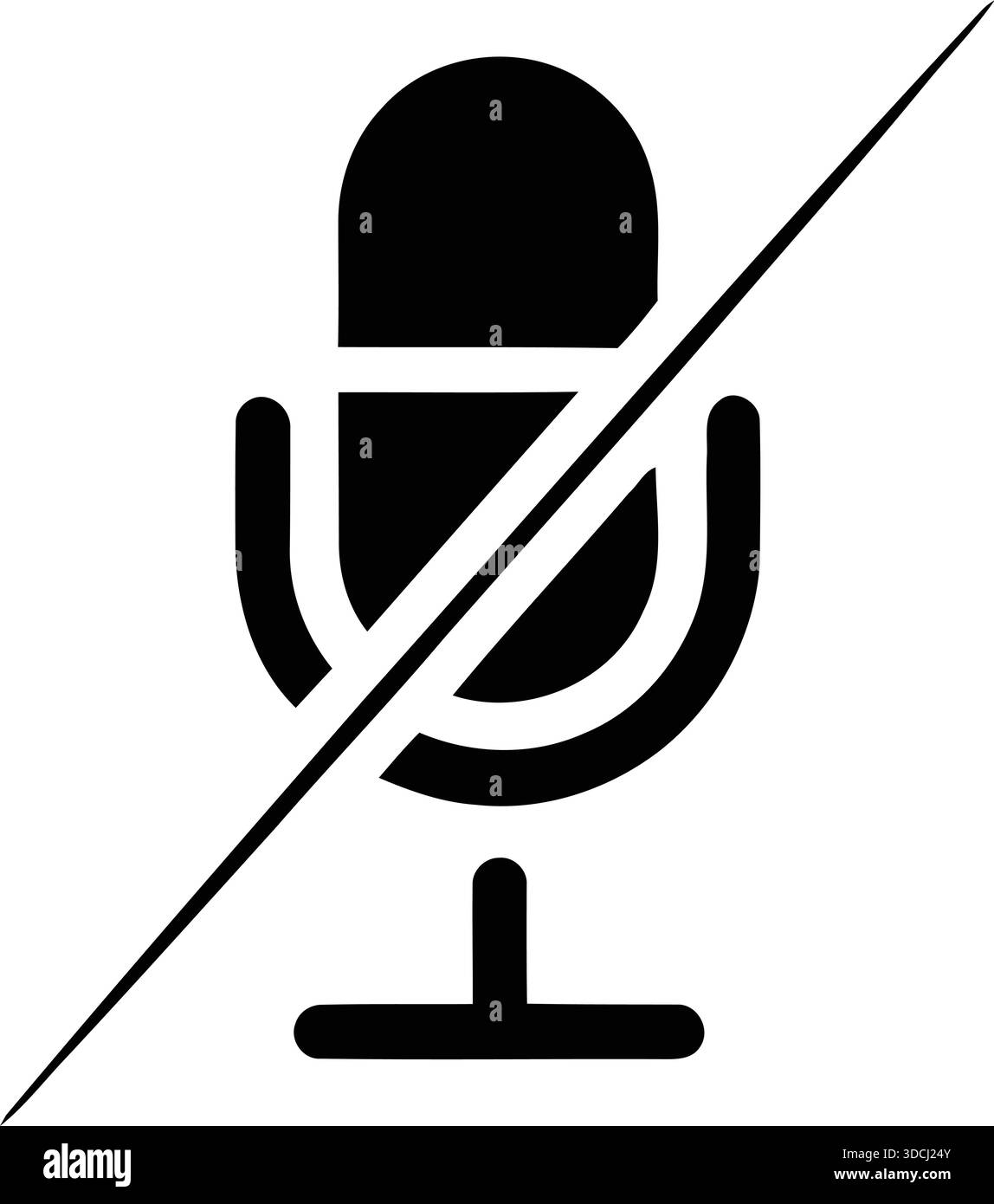 A simple black line illustration depicts a microphone with a cross mark ...