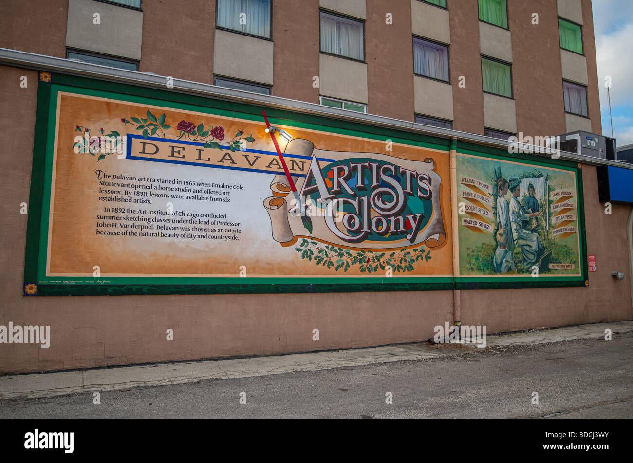 Historical mural in Delavan, Wisconsin depicting the city’s art history ...