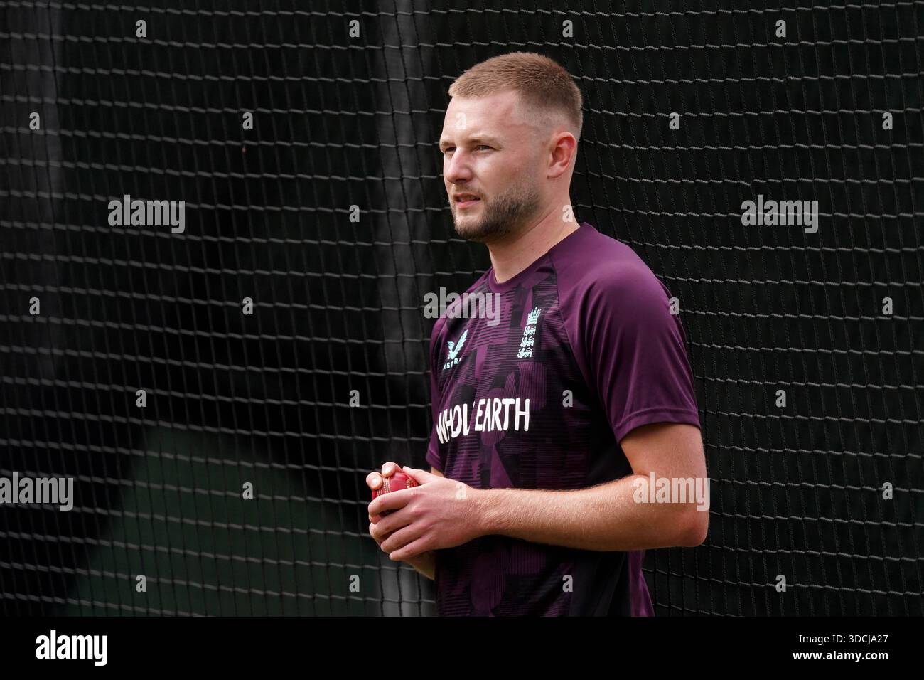England’s Gus Atkinson looks on during a nets session at the Melbourne ...