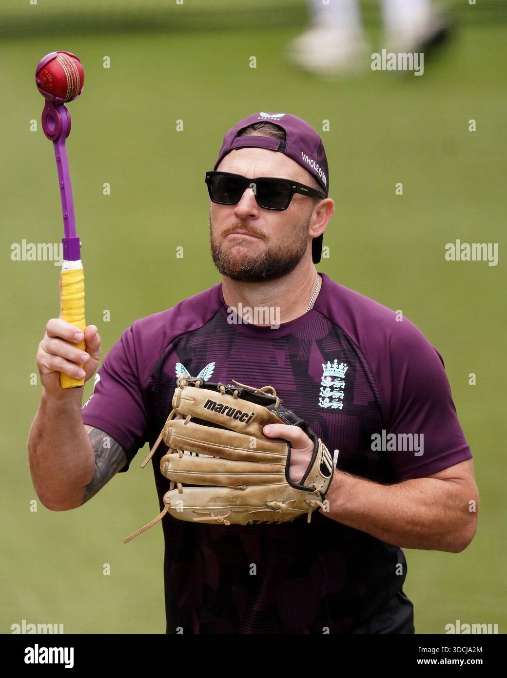 England head coach Brendan McCullum looks on during a nets session at ...