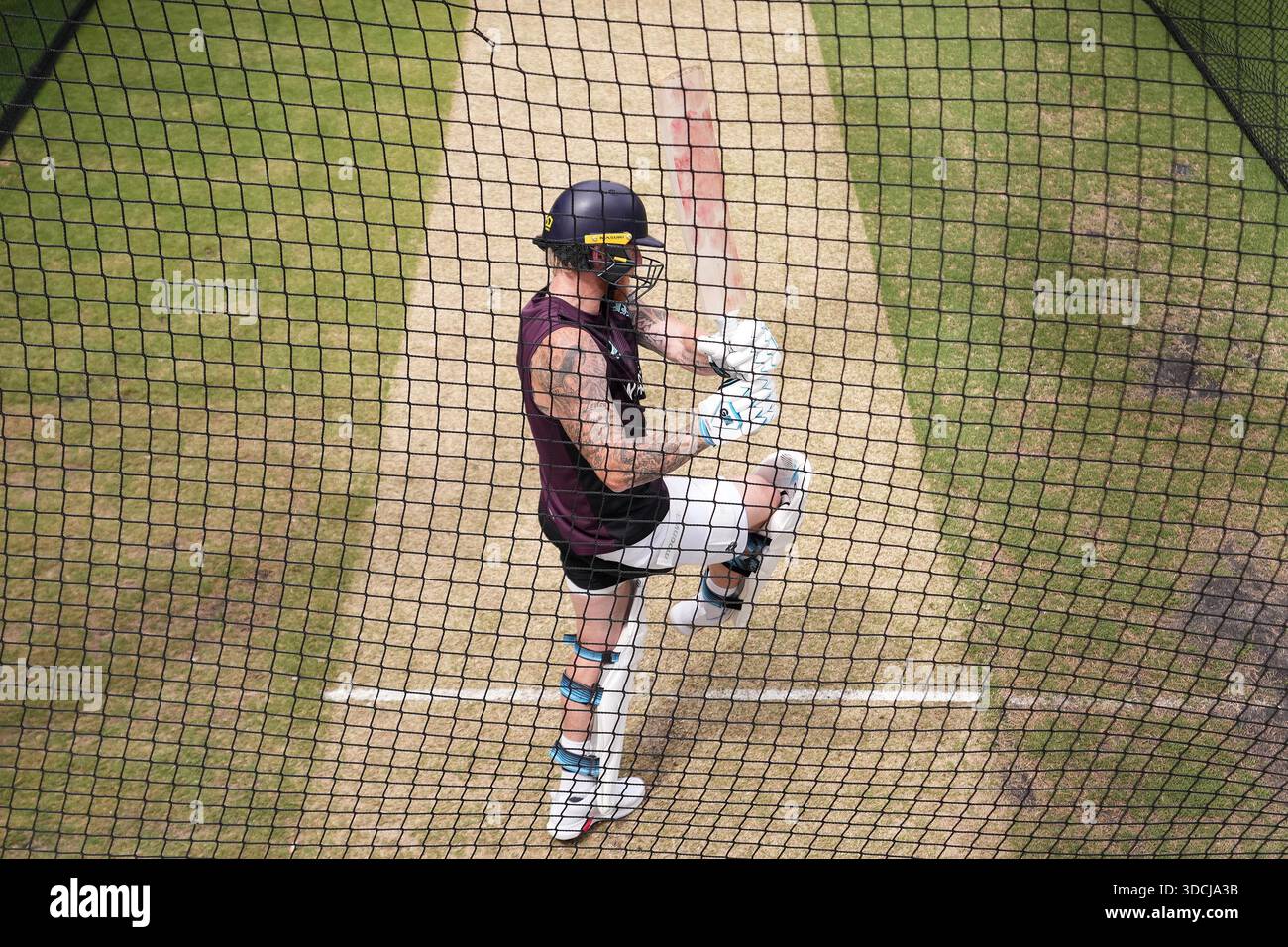England’s Ben Stokes bats during a nets session at the Melbourne ...