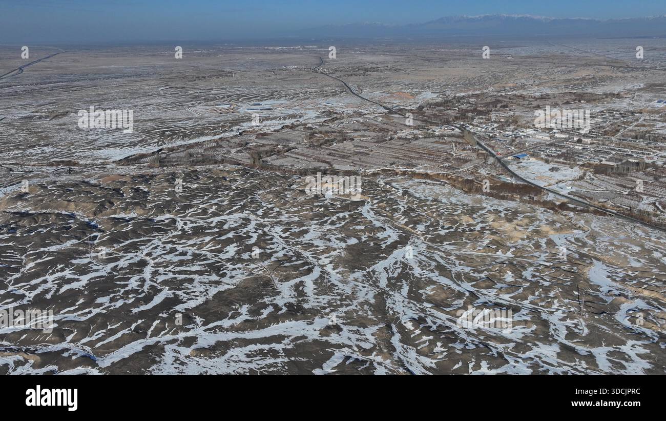 Aerial photo shows the snow scenery in Hami City, northwest China's ...
