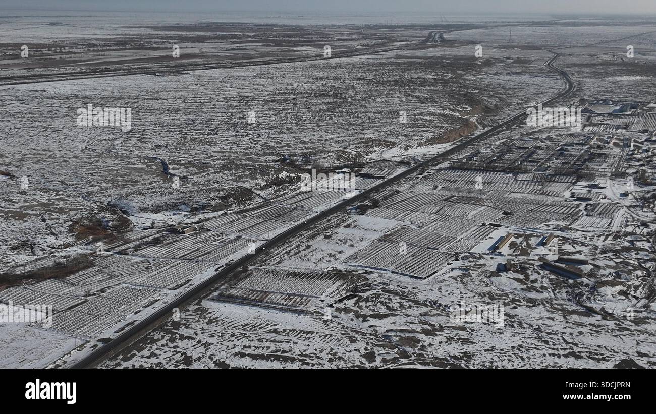 Aerial photo shows the snow scenery in Hami City, northwest China's ...