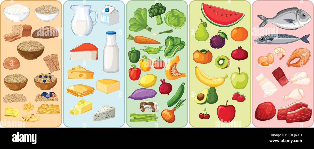 Fruit vegetables legumes whole grains Stock Vector Images - Alamy