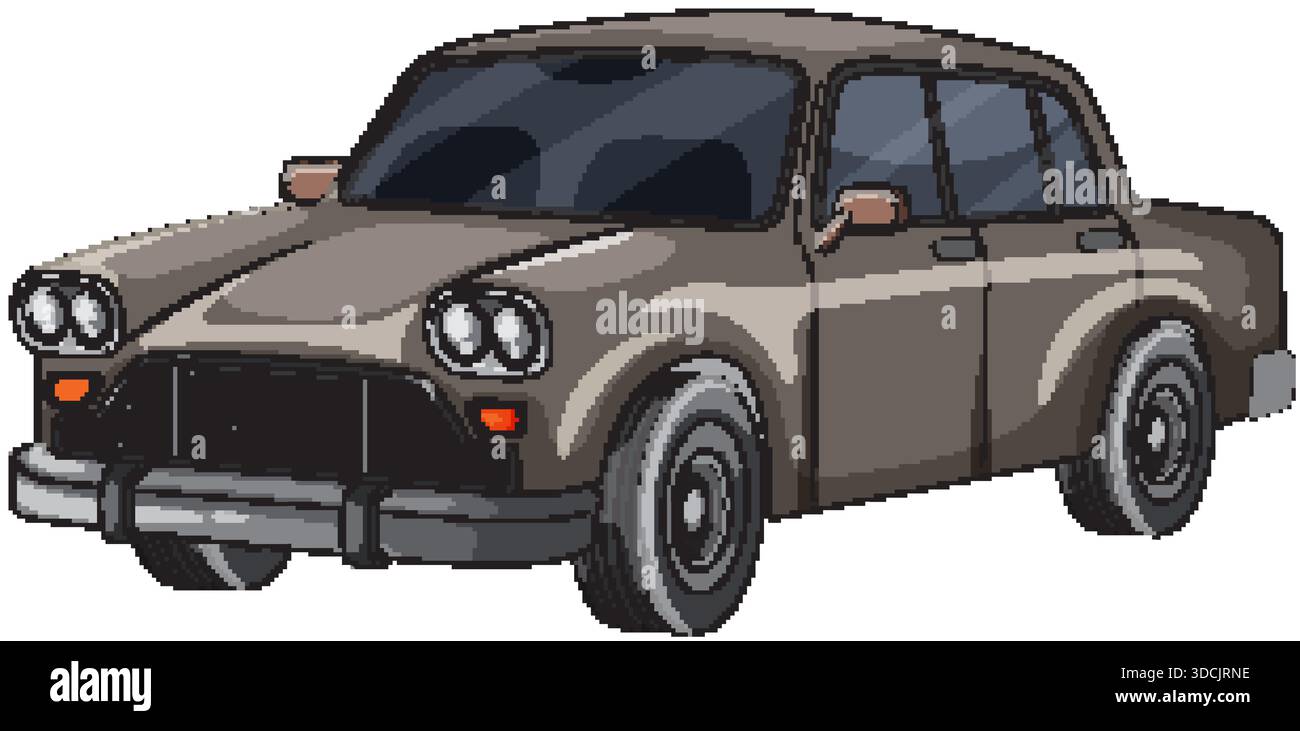 Brown vintage sedan car in clean cartoon vector style with simple ...